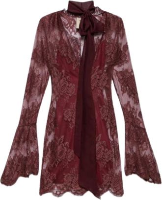 Aniye By Femme, Robes, Rouge, Taille: 40 FR Mini Robe Transparente en Dentelle avec Broderie Florale