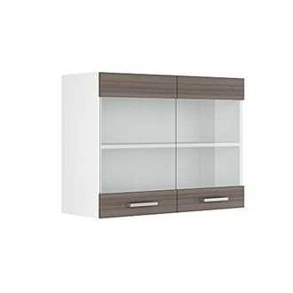Vicco Meuble de Cuisine Haut vitr&eacute; R-Line, Gris/Blanc, 80 cm