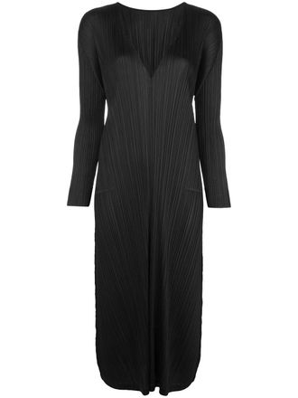 Pleats Please Issey Miyake robe mi-longue pliss&eacute;e &agrave; manches longues - Noir