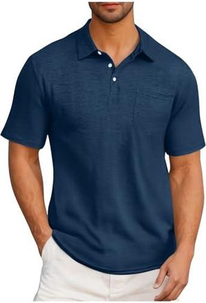 Generic T-shirts surdimensionn&eacute;s pour homme - Couleur unie - Revers ample - Style professionnel &agrave; manches courtes - Col en V profond - D&eacute;contract&eacute;, bleu marin