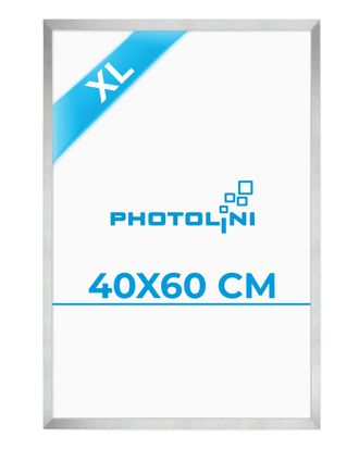 Photolini Bilderrahmen 40x60 silber Holz MDF, Bilderrahmen 60x40, bruchsicheres Acrylglas im Rahmen 60 x 40, picture frame 40 x 60 zum Aufhängen, extra Zubehör 