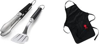 Weber 6645 Original Portable 2-Piece Stainless Steel Tool Set & 6474 Grillschürze, schwarz mit rotem Kettle Grill