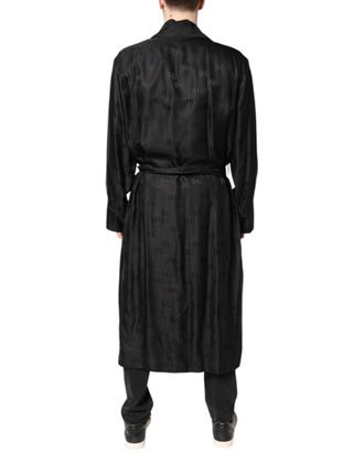 Dolce & Gabbana Silk DG Logo Wrap Coat - Black