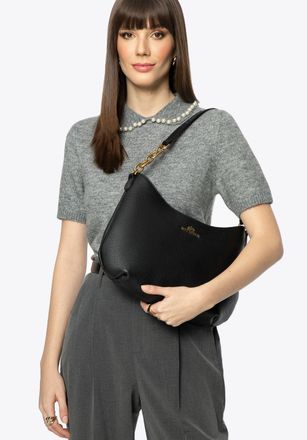 Wittchen Damen-Schultertasche aus Leder mit Kette, Schwarz, Naturleder