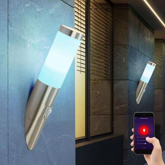 ETC Shop Applique murale, acier inoxydable, torche murale, applique murale dext&eacute;rieur, d&eacute;tecteur de mouvement, App commande vocale, minuterie 1x led rgb 10W
