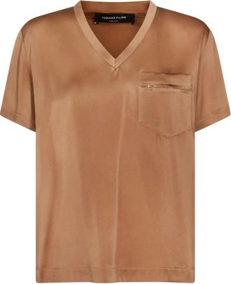 Fabiana Filippi pocket V-neck T-shirt - Braun