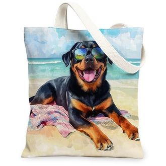 Generic Sac fourre-tout d&eacute;t&eacute; en toile motif chien japonais pour faire du shopping, 33 x 38,1 cm, sac d&eacute;picerie r&eacute;utilisable pour femme, peinture esth&eacute;tique, d