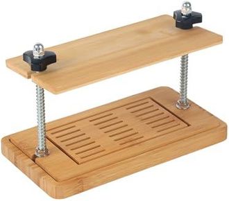 Relaxdays Tofupresse, Bambus, Edelstahl, HxBxT: 17,5 x 25,5 x 14 cm, Pressform vegan, Tofuform mit Auffangschale, Natur