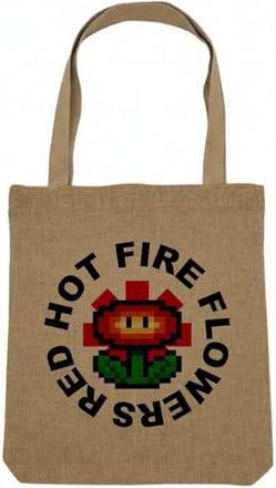 Fabulous Sac Shopping Tote Bag Aspect Lin - Red Hot Fire Flowers Parodie Pixel Art Jeux Video Retro Gaming 8 Bits Pop - Sac de Courses Toile Epaisse 360g Beige