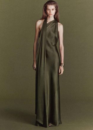 Mango Robe asym&eacute;trique col naud olive - Femme - L - MANGO