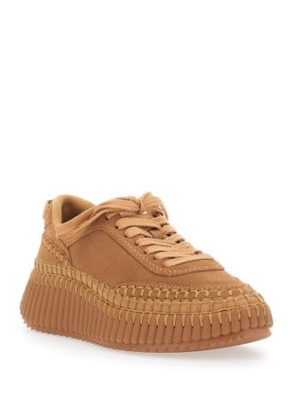 Chlo&eacute; Womens Sneakers Nama Beige Suede Platform Polyester Trainers
