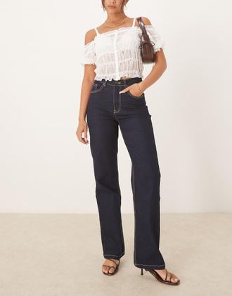 Brave Soul Free People - Jean droit &agrave; taille haute - Bleu indigo-Bleu marine