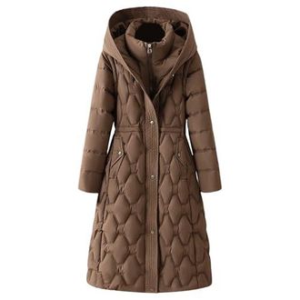 Generic Long manteau matelass&eacute; &agrave; capuche et manches amovibles pour femme - Parka matelass&eacute;e &eacute;paisse avec fermeture &eacute;clair, marron, XXL