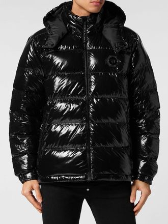 Philipp Plein Doudoune en nylon matelass&eacute; avec capuche amovible et logo