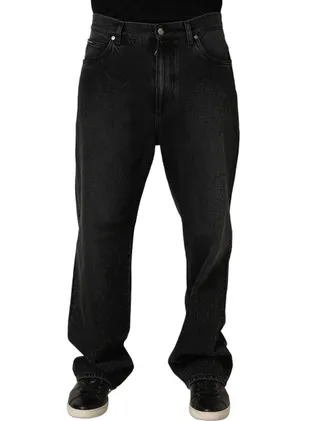 Dolce & Gabbana Mens Dark Gray Cotton Wideleg Oversize Denim Jeans Clothing