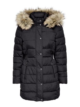Only Damen Steppjacke ONLNew Luna Quilted gesteppte Damenjacke mit Fell-Kapuze 15304781,Phantom,M