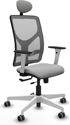 Piqueras y Crespo Grauer B&uuml;rostuhl mit wei&szlig;en und schwarzen Armlehnen, h&ouml;henverstellbarer Lendenwirbelst&uuml;tze und festem Kopfteil, ausgestattet mit Syncro/Traslack. Grau