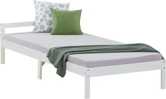 Homestyle4u Holzbett 90x200 mit Lattenrost Massiv Weiss Einzelbett Bettgestell Bettrahmen Kiefer Holz Massivholzbett