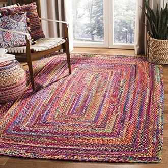 Safavieh Zeitgenössische Teppich für Wohnzimmer, Esszimmer, Schlafzimmer - Braided Collection, Kurzer Flor, Rot und Mehrfarbig, 76 X 122 cm