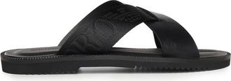 Emporio Armani Homme, Chaussures, Noir, Taille: 39 EU Sandales Crois&eacute;es en Cuir avec Bande Logo