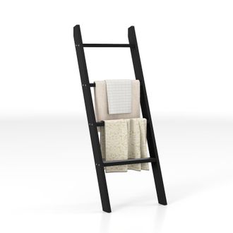 Giantex Handtuchhalter aus Kiefernholz, Handtuchleiter mit 4 Stangen, f&uuml;r Handt&uuml;cher & Decken, Handtuchst&auml;nder f&uuml;r Badezimmer & Schlafzimmer (Schwarz)