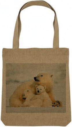 Fabulous Sac Shopping Tote Bag Aspect Lin - Maman Ours Polaire et Ses Oursons Mignon Animaux Sauvages - Sac de Courses Toile Epaisse 360g Beige Naturel Cabas P
