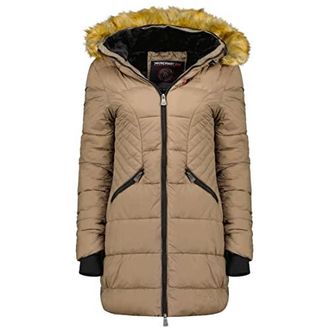 Geographical Norway Abeille Lady Distribrands - Parka Chaude Femme - Manteau Epais Capuche Fausse Fourrure - Blouson Coupe Vent Hiver - Doudoune Long Doublure (Taupe XXL 