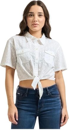 Guess Femme, Blouses et Chemises, Blanc, Taille: 38 FR Cropped Short-Sleeve Shirt