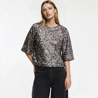 La Redoute Collections Top &Agrave; Sequins Manches Courtes