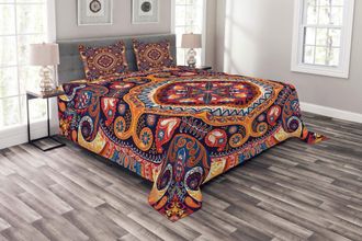 Abakuhaus Paisley Tagesdecke Set, Blumenteppich, Set mit Kissenbez&uuml;gen Waschbar, f&uuml;r Doppelbetten 220 x 220 cm,Mehrfarbig Dunker Nachtblau