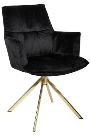 Novel Armlehnstuhl, Schwarz, Gold, Metall, Textil, Drehkreuz, 59x89.5x63 cm, Stoffauswahl, Sitzfl&auml;che 360&deg; drehbar, automatische R&uuml;ckholfunktion, Esszimmer,