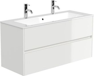 Magnolia Home Doppelbadm&ouml;bel Taifun und Waschtisch 120 cm 2 Greif SoftClose wei&szlig; Hgl