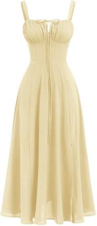 Ibtom OMEWEE Robe dété bohème pour femme, col carré, robe corset à motif floral, bretelles spaghetti, robe bustier midi froncée et fluide pour sortir une li