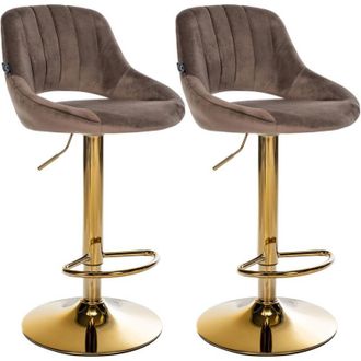 Clp Lot de 2 tabourets de bar Milet en velours Marron m&eacute;tal or