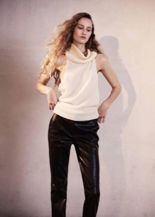 Mango Pantalon &eacute;vas&eacute; effet croco noir - Femme - 34 - MANGO