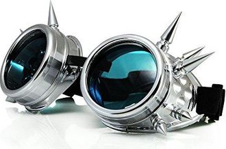 4sold Lunettes de soleil cyber Design à pics style punk noir argent moyen