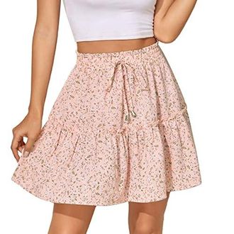 Generic Jupe d&eacute;t&eacute; l&eacute;g&egrave;re pour femme - Jupe de plage pour femme - Jupe courte pliss&eacute;e - Jupe d&eacute;t&eacute; boh&egrave;me - Jupe pliss&eacute;e - Jupe courte pliss&eacute;e - Taille haute - 