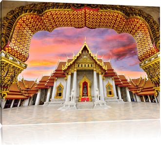 Pixxprint Marmortempel von Bangkok, Größe: 100x70cm, Leinwandbild, fertig gespannt, Wandbild, Dekoration, Kunstdruck, kein Poster