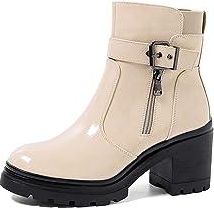 Queen Helena Bottines à talons bottes plates brillantes pour femme X29-108, beige, 37 EU