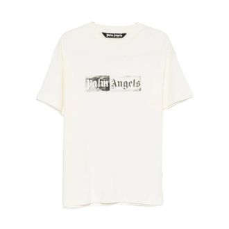 Palm Angels Stamp Logo Baumwoll-T-Shirt - - Tops - Herren - Wei&szlig; - M