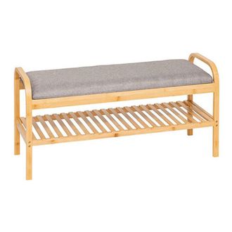 PEGANE Pegane - Banc &agrave; chaussures, meuble &agrave; chaussures en bois coloris naturel et coussin polyester - Longueur 90 x Profondeur 34 x Hauteur 45 cm