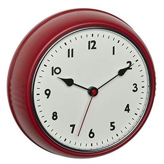 TFA Dostmann 60.3541.05 Horloge Murale analogique Radio-pilot&eacute;e Design r&eacute;tro avec trotteuse en m&eacute;tal Rouge (L) 240 x (l) 68 x (H) 240 mm