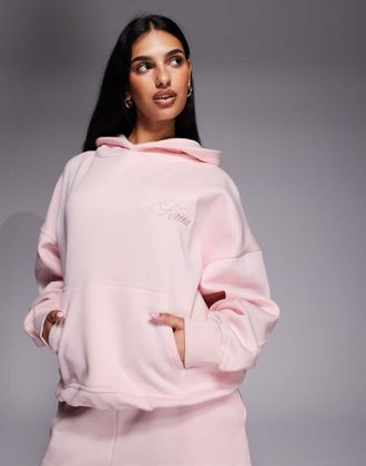 KAIIA Studio - Oversize-Kapuzenpullover in Erdbeer-Milchshake mit gepr&auml;gtem R&uuml;ckenlogo, Kombiteil-Rosa