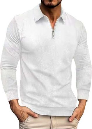 Generic Chemise &agrave; imprim&eacute; bloc de couleurs pour homme, coupe classique, polo d&eacute;contract&eacute; vintage, l&eacute;ger et respirant, tunique de travail, blanc, XXL