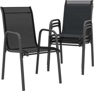 OUTSUNNY Lot de 4 Chaises de Jardin Ext&eacute;rieures - Outsunny - Empilables - Accoudoirs et Dossier Haut - Cadre en M&eacute;tal - 51x69x87cm - Noir