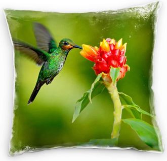 Paul Sinus Art Tiere, Kolibri, Blume, grün, rot Deko Kissen 40x40cm für Couch Sofa Lounge Zierkissen - Dekoration zum Wohlfühlen
