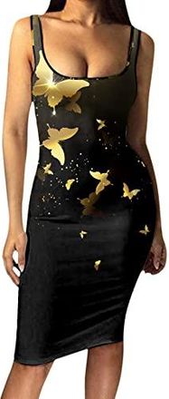 Generic Robes amincissantes d&eacute;contract&eacute;es sans manches pour femme - Jupe de travail ajust&eacute;e - Imprim&eacute; sur les hanches - 2026, Noir, L