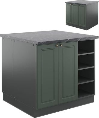 Vicco Kücheninsel Fame-Line, Grün-Gold Landhaus/Anthrazit, 90 cm ohne Arbeitsplatte