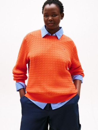 Tommy Hilfiger Strickpullover CRV CO CABLE FINE GG C-NK LS SWT in gro&szlig;en Gr&ouml;&szlig;en, mit Zopfmuster