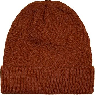 styleBREAKER Bonnet en Tricot pour Femmes avec Motif en Losange et Large Manchette, Fin, 04024192, Couleur: Cognac